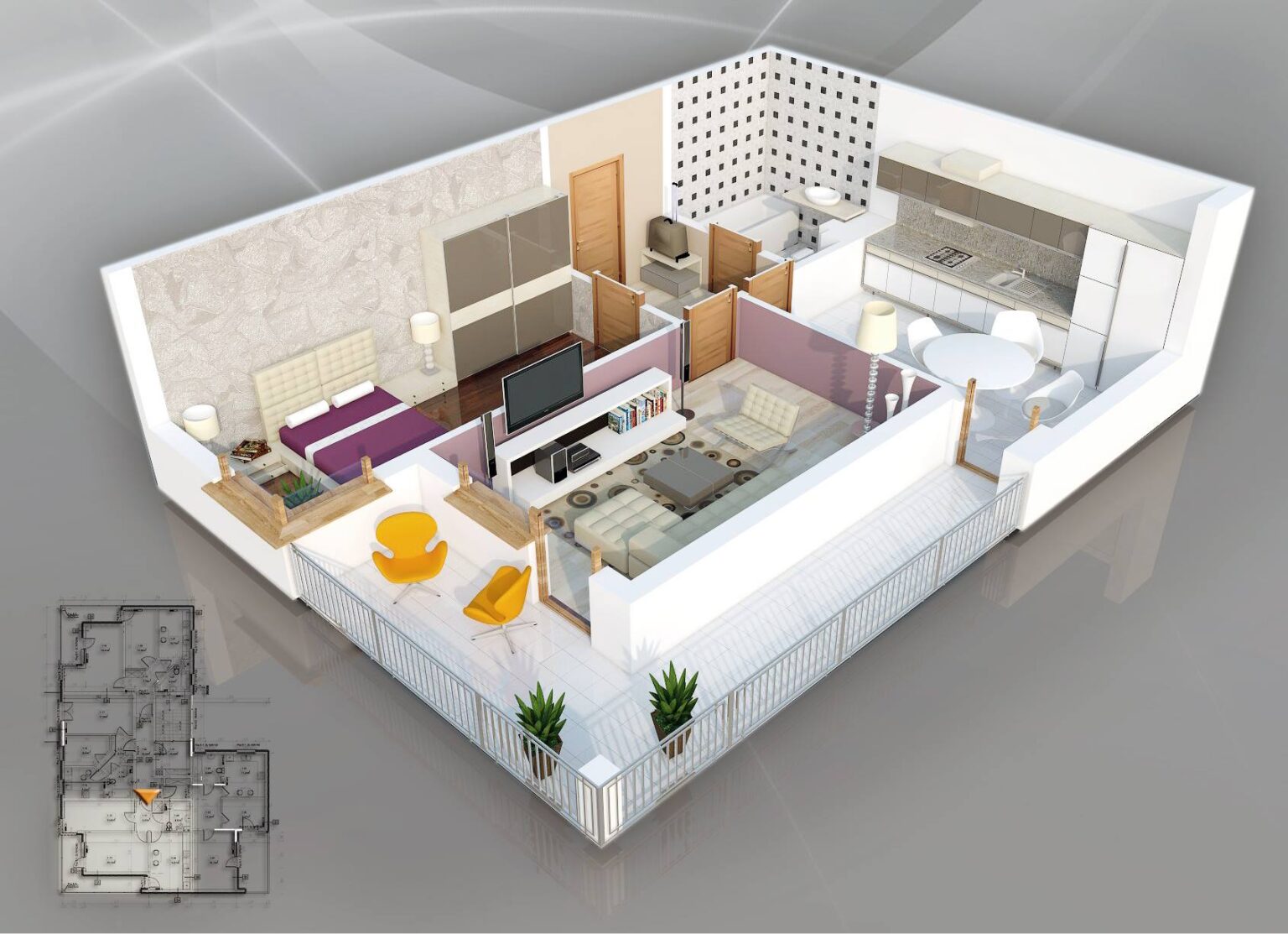 (25) 1 BHK Apartment 3D Floor Plan Ideas – Inaugural Homes